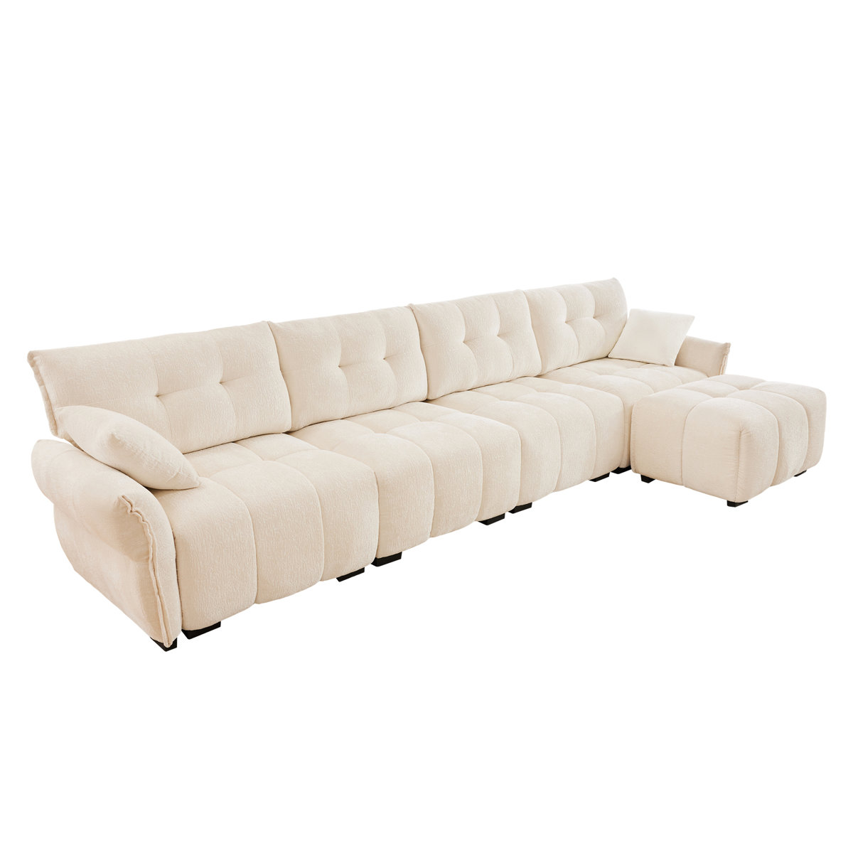 NFusion Aron L-Shaped Chenille Sectional Sofa with Ottoman & Pillows | Wayfair